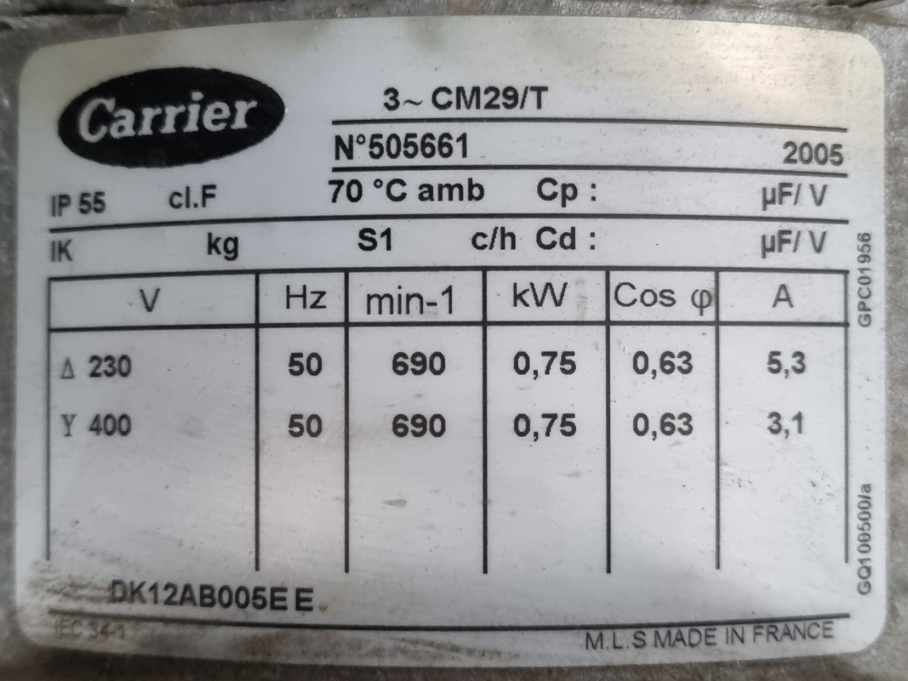 Used Carrier CM29/T electric motor - HOS BV